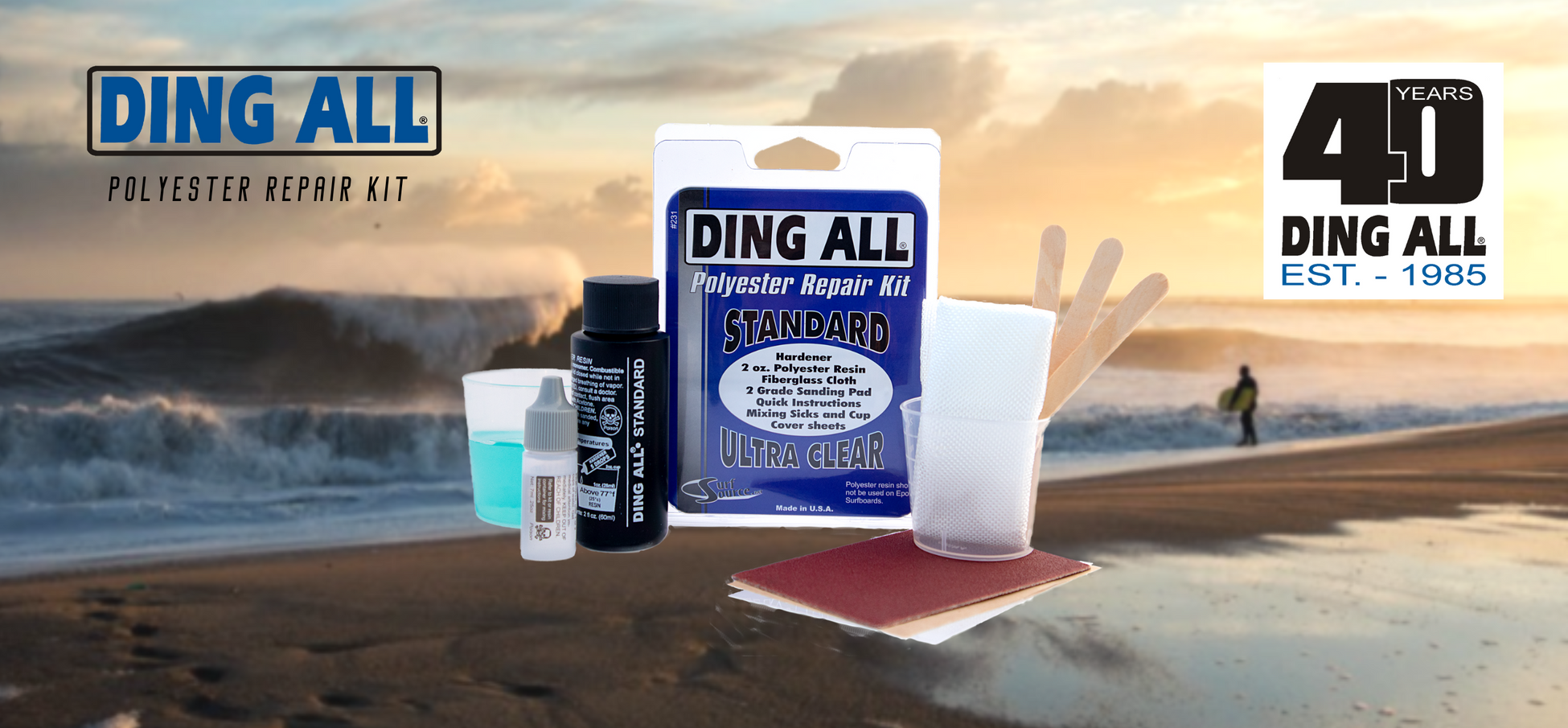 Surfboard Repair Products - Ding All's Suncure Polyester & Epoxy resin ...